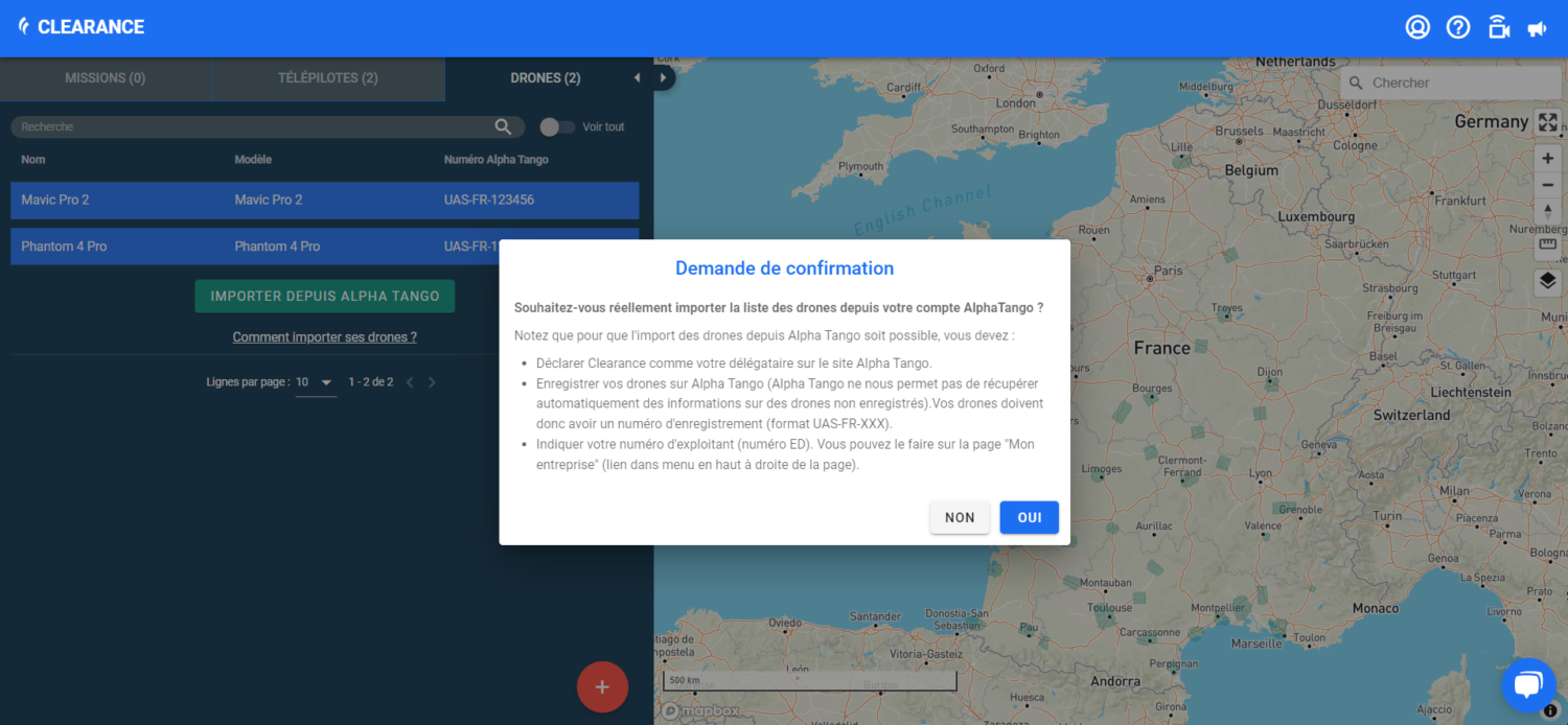 Importer ses drones sur Clearance depuis AlphaTango - Clearance