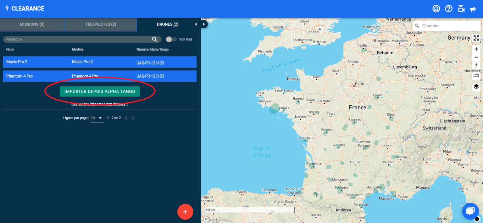 Importer ses drones sur Clearance depuis AlphaTango - Clearance